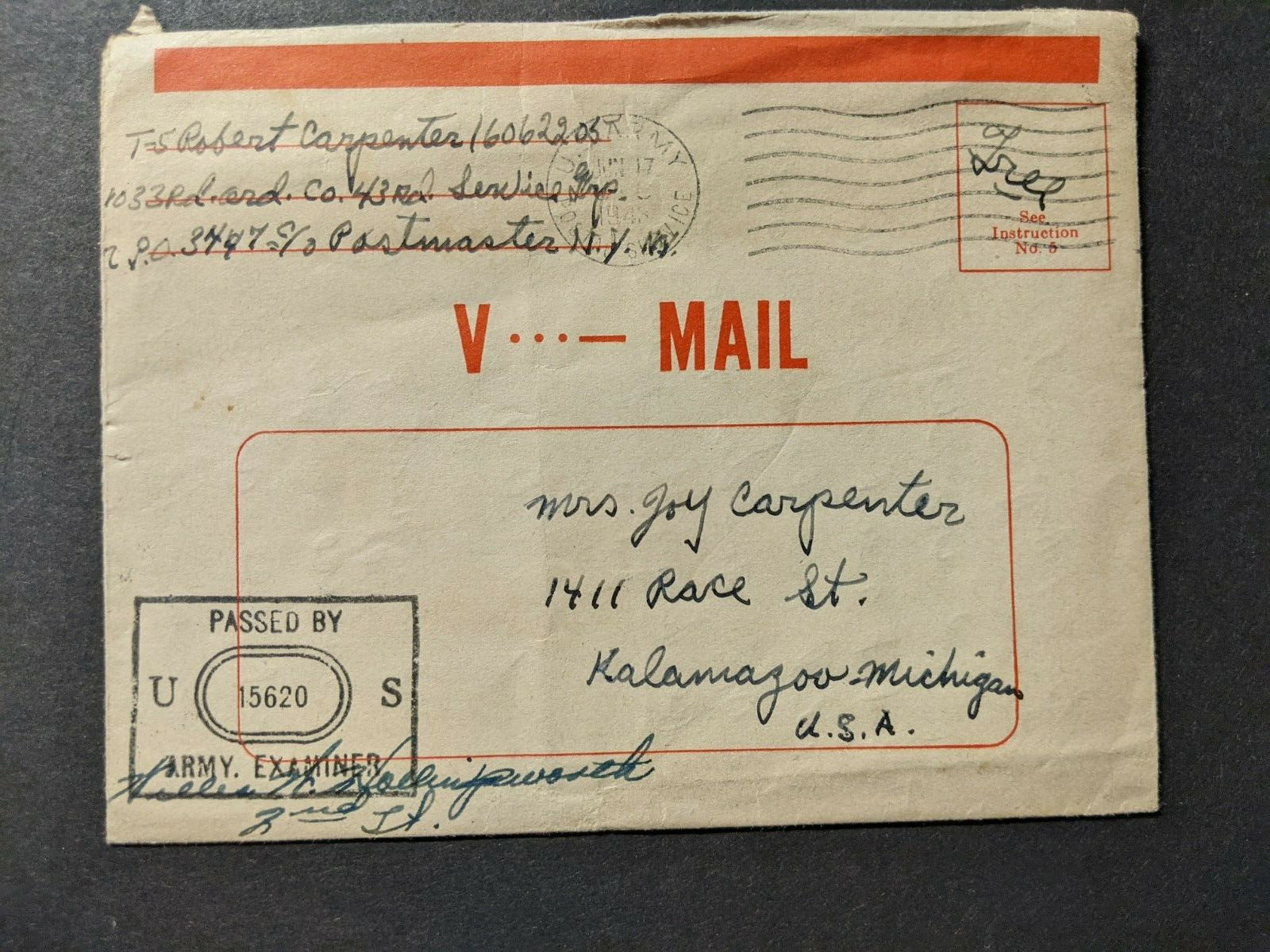 APO 3447 1943 Censored WWII Army Air Force Cover 1033rd ORD V-MAIL ...