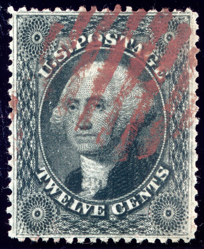 US 36 12c 1857 George Washington plate 1 VF red grid Cancel | United ...