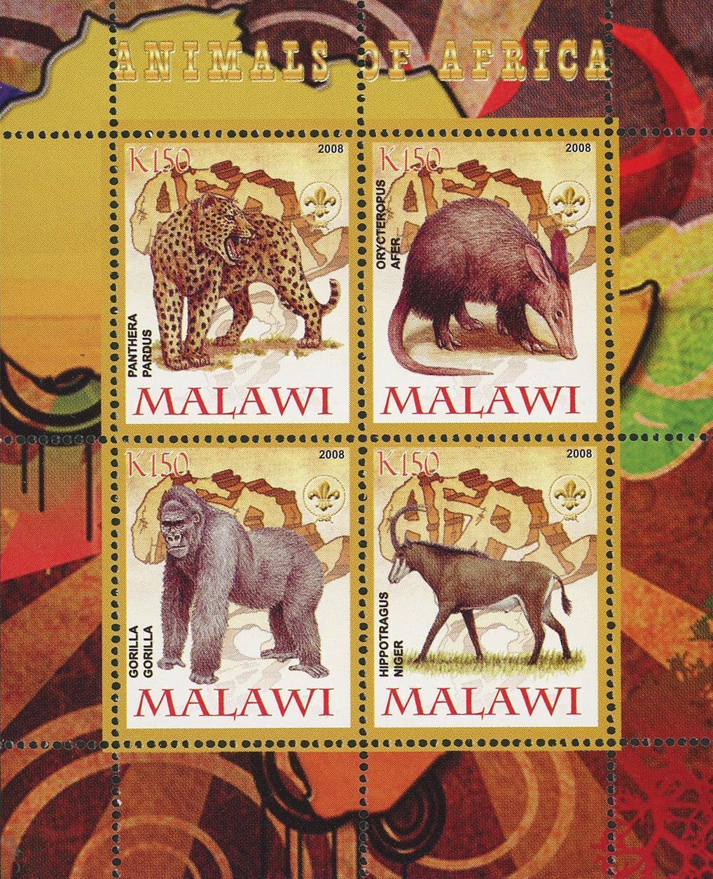 Malawi Animals Of Africa Gorilla Panthera Wild Animal Souvenir Sheet of ...