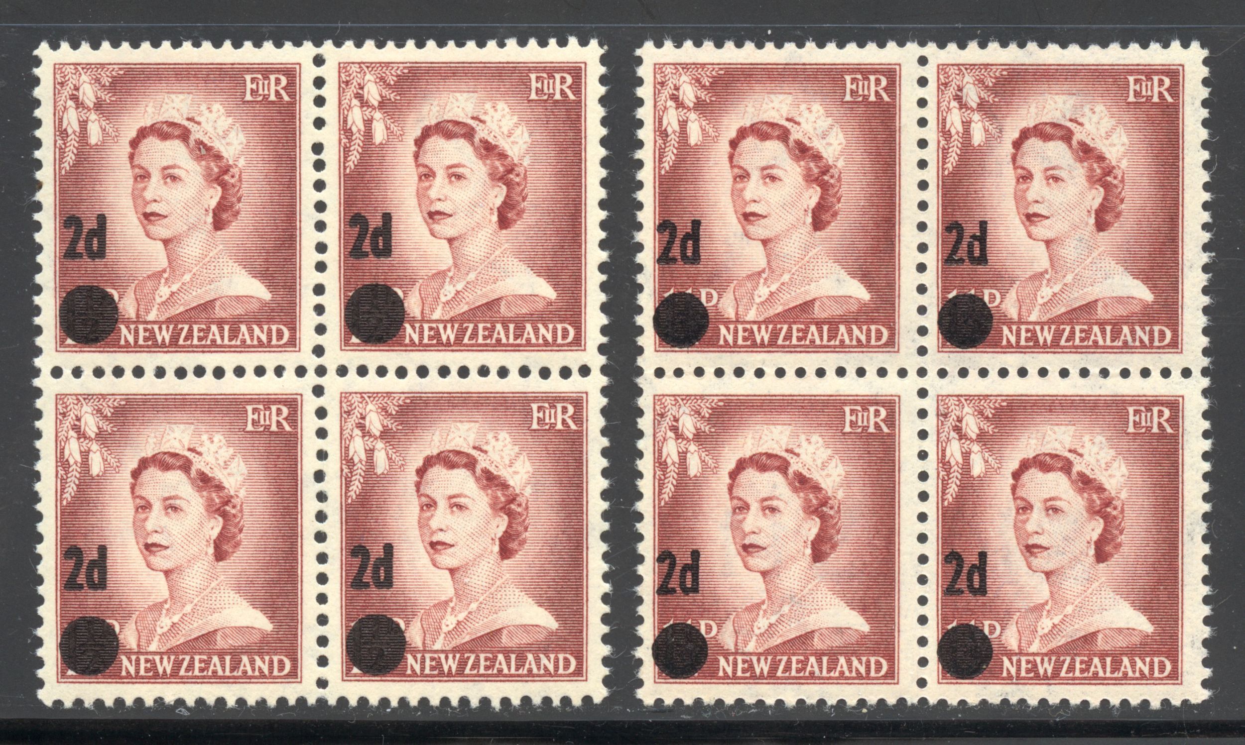 New Zealand Scott 319,319a MNHOG Blocks of 4 - 1958 Small and Large ...