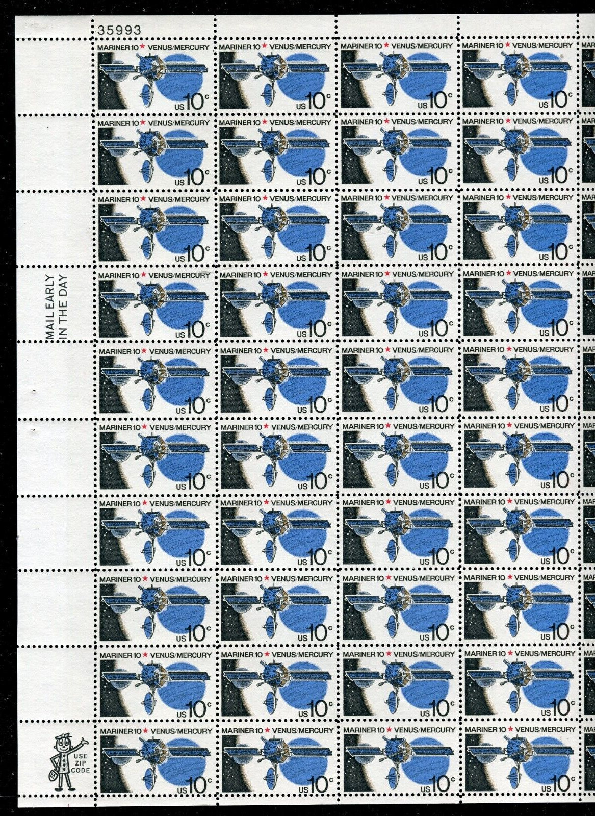 1557 Project Mariner 10 Venus Mercury Sheet of 50 10¢ Stamps MNH ...