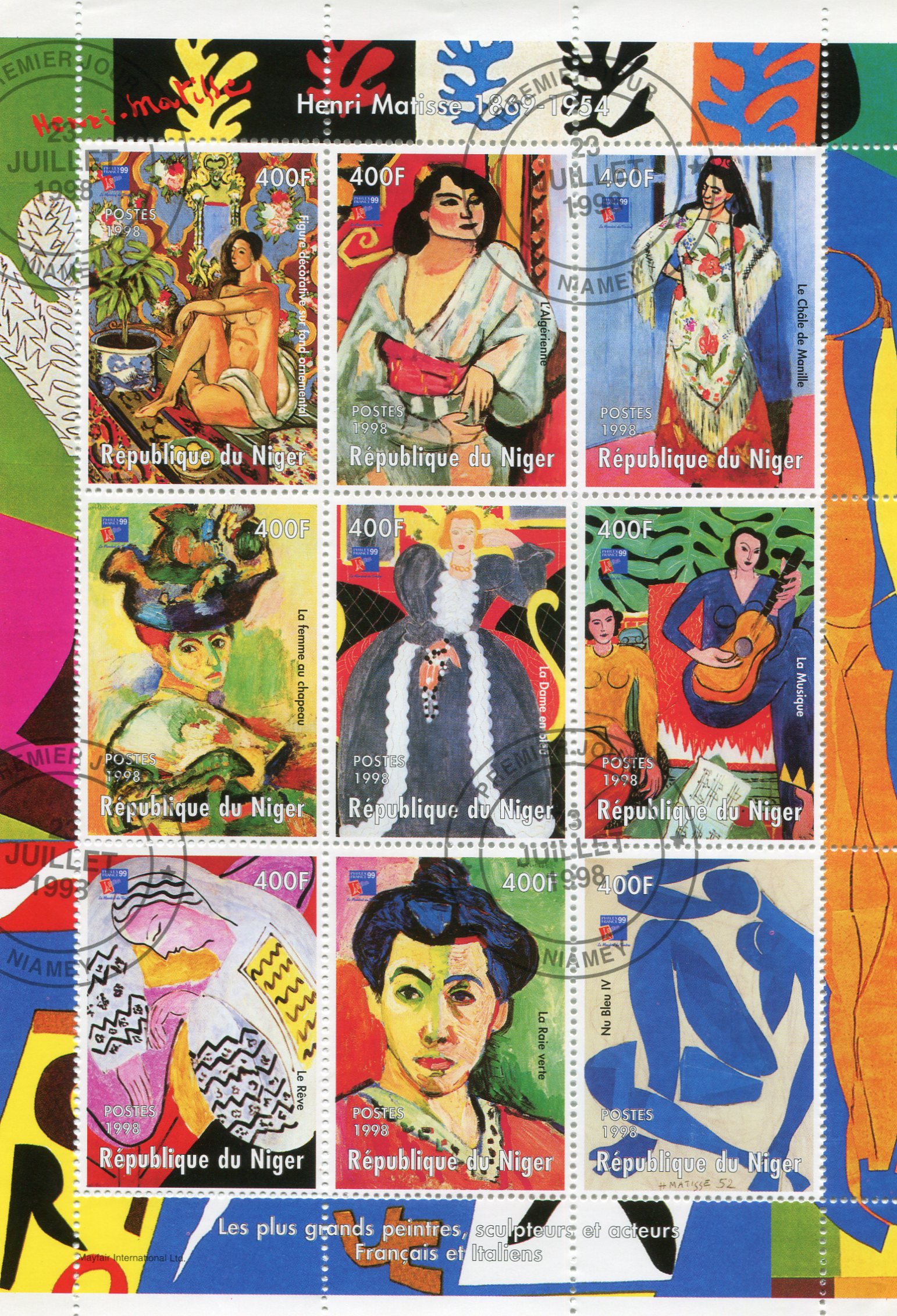Niger 1998 HENRI MATISSE Sheet (9) Perforated Fine Used VF | Africa ...