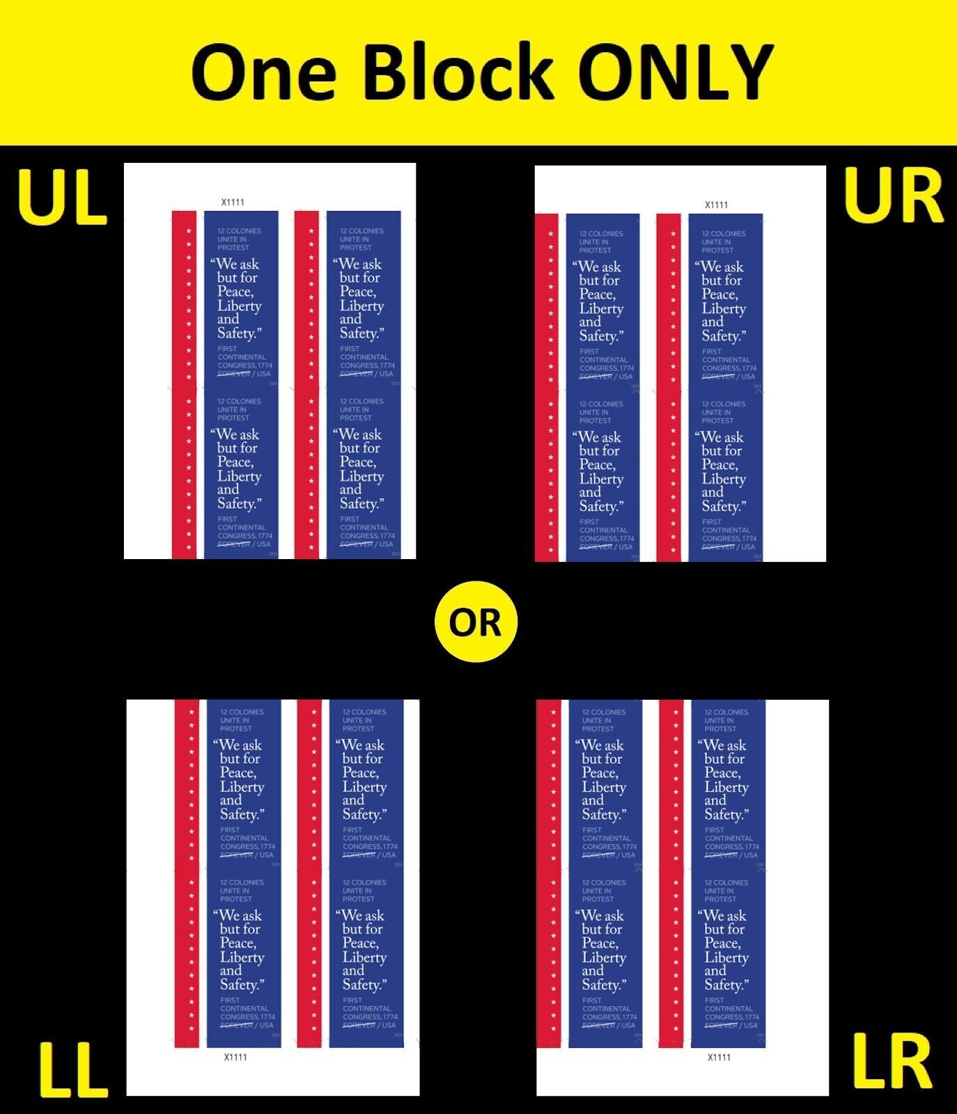 US 5939a First Continental Congress 1774 imperf NDC plate block 4 MNH ...
