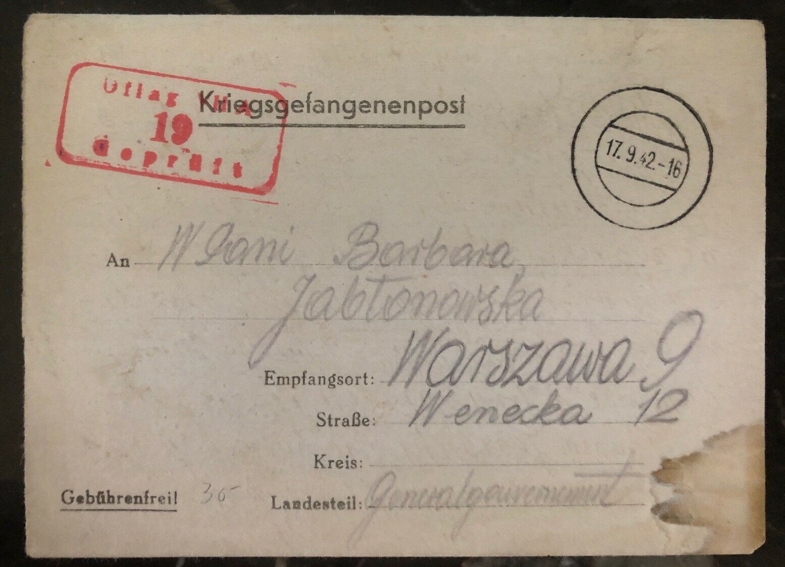 1942 Oflag 7 A Murnau Germany POW Camp Letter Cover Polish Prisoner of ...