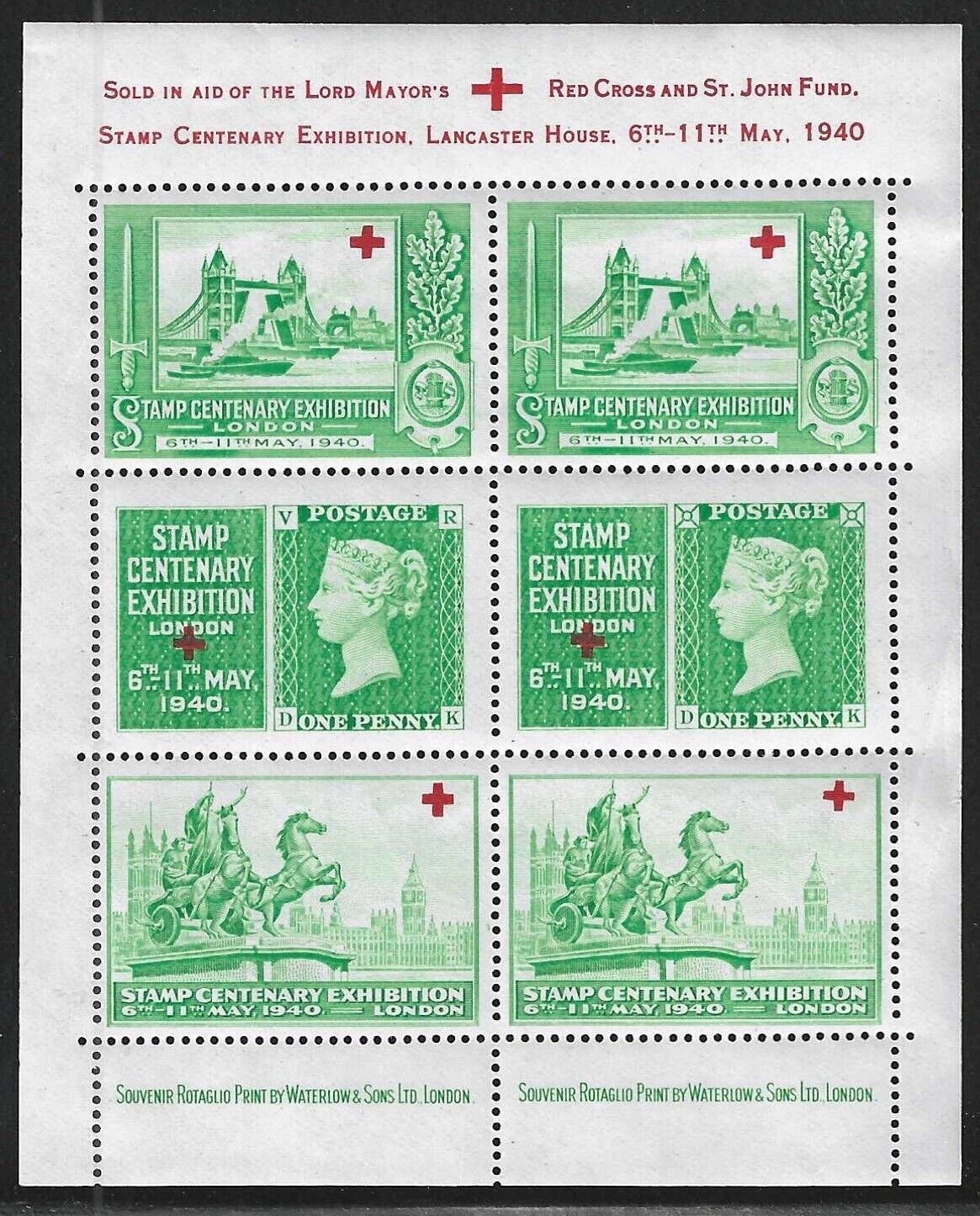 Stamp Centenary Exhibition, 1940, London, Green, Sheet of 6 Poster ...