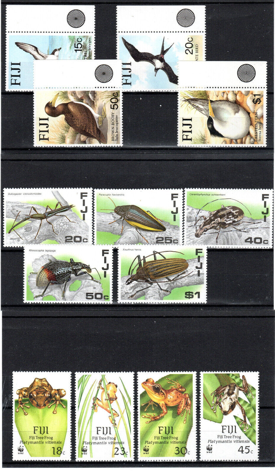 Fiji 1985 Seabirds, 1987 Fijian Insects and 1988 Fiji Tree Frog sets ...
