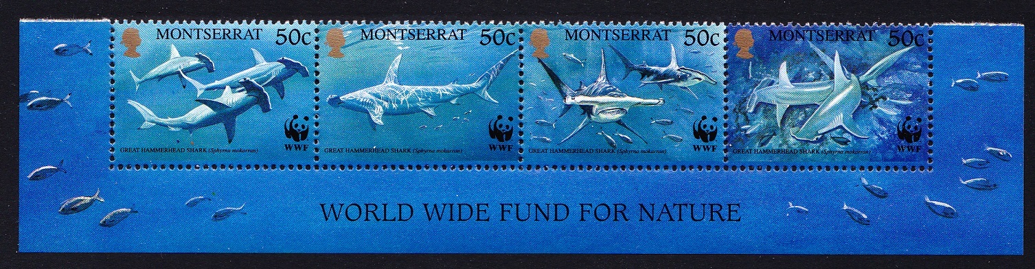 Montserrat WWF Great Hammerhead Shark Bottom Strip of 4v 1999 MNH ...