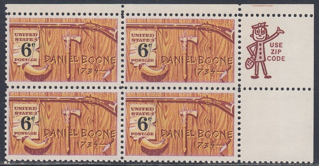 Scott 1357 MNH UR Zip Blk - Daniel Boone | United States, General Issue ...