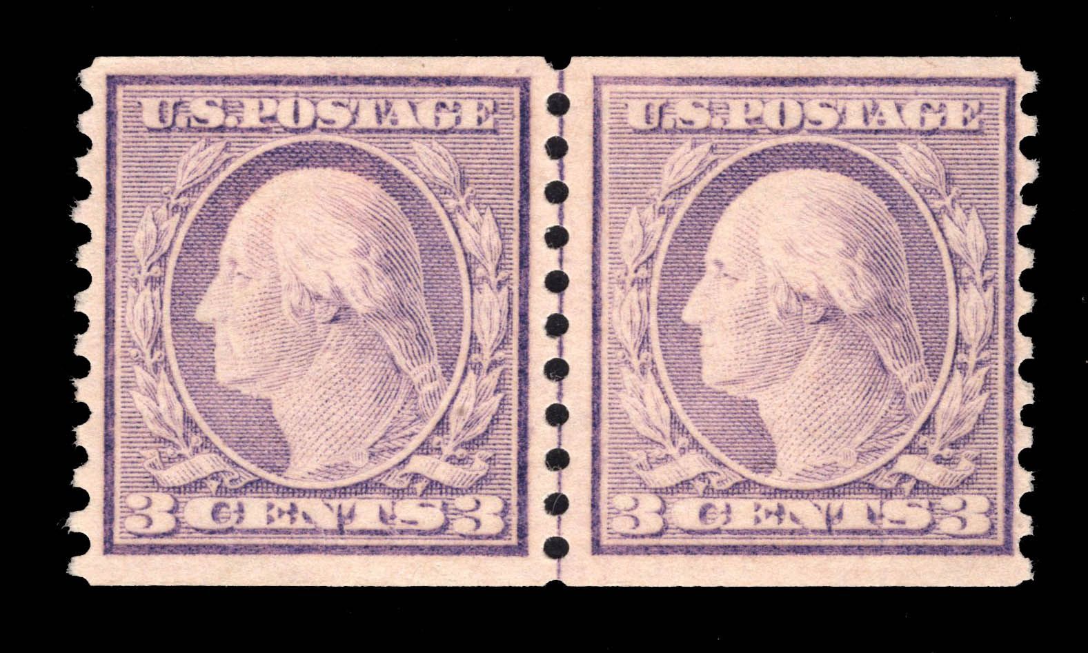 US #493 3c Coil Guide Line Pair Mint OG NH CAT. $230 LOT #74993-3 ...