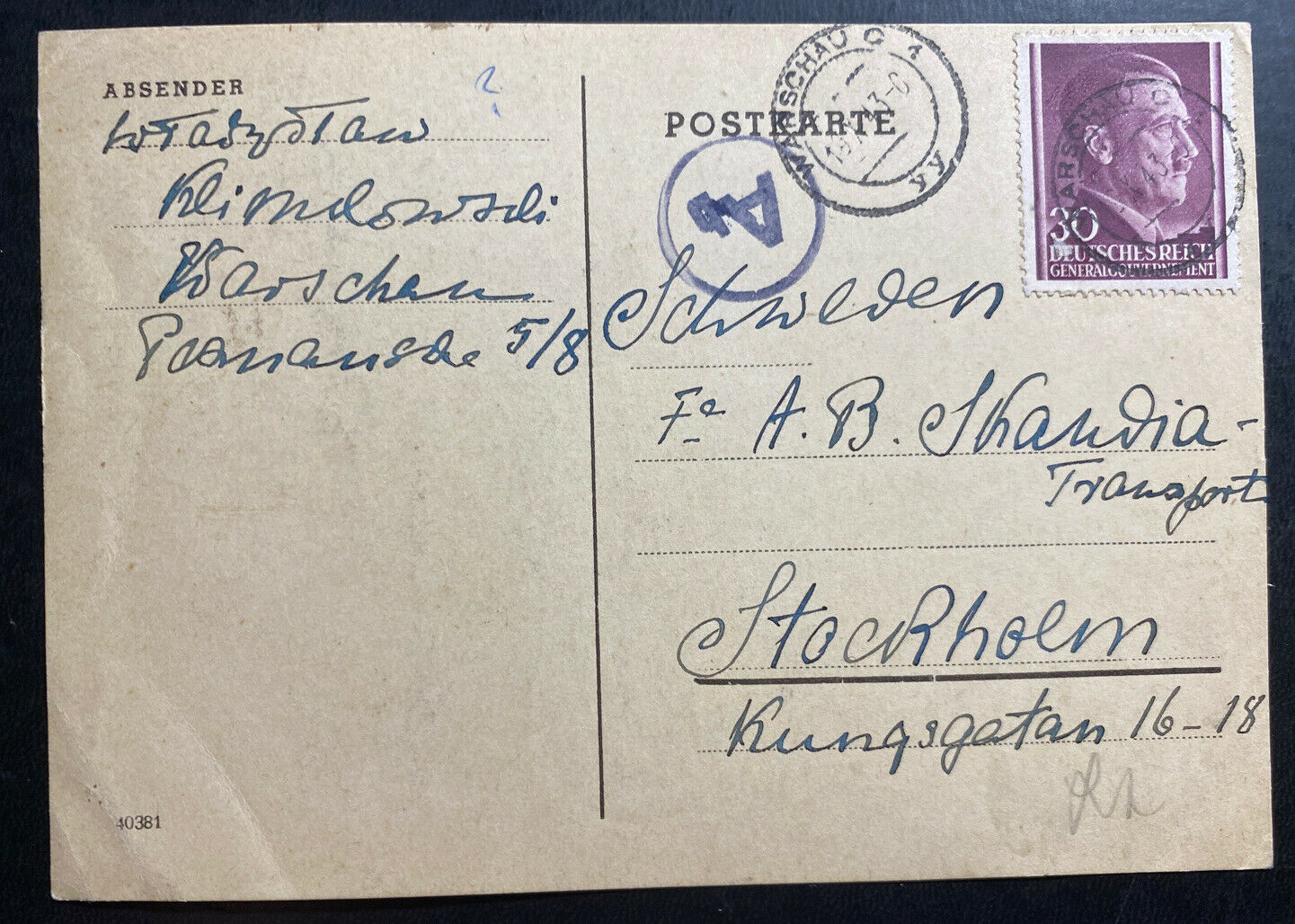 1943 Warsaw Ghetto Poland Germany Postcard Censored Cover to Stockholm ...