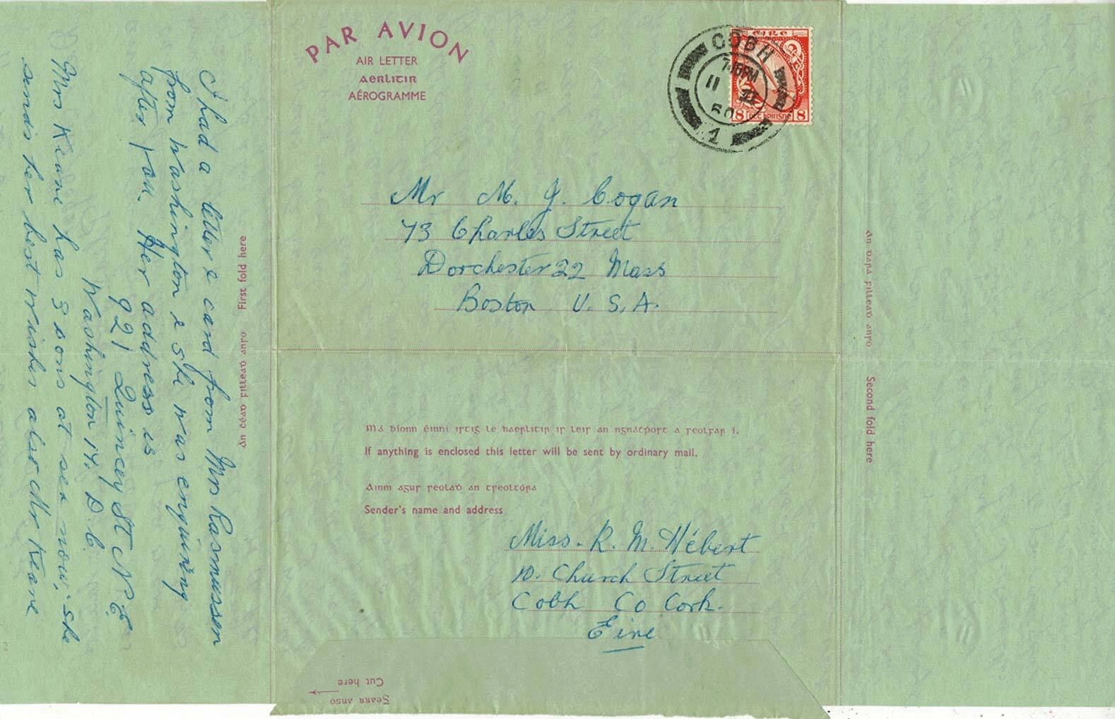 Ireland 8d Sword of Light Jung Formular Air Letter AF4d 1960 COBH Air ...