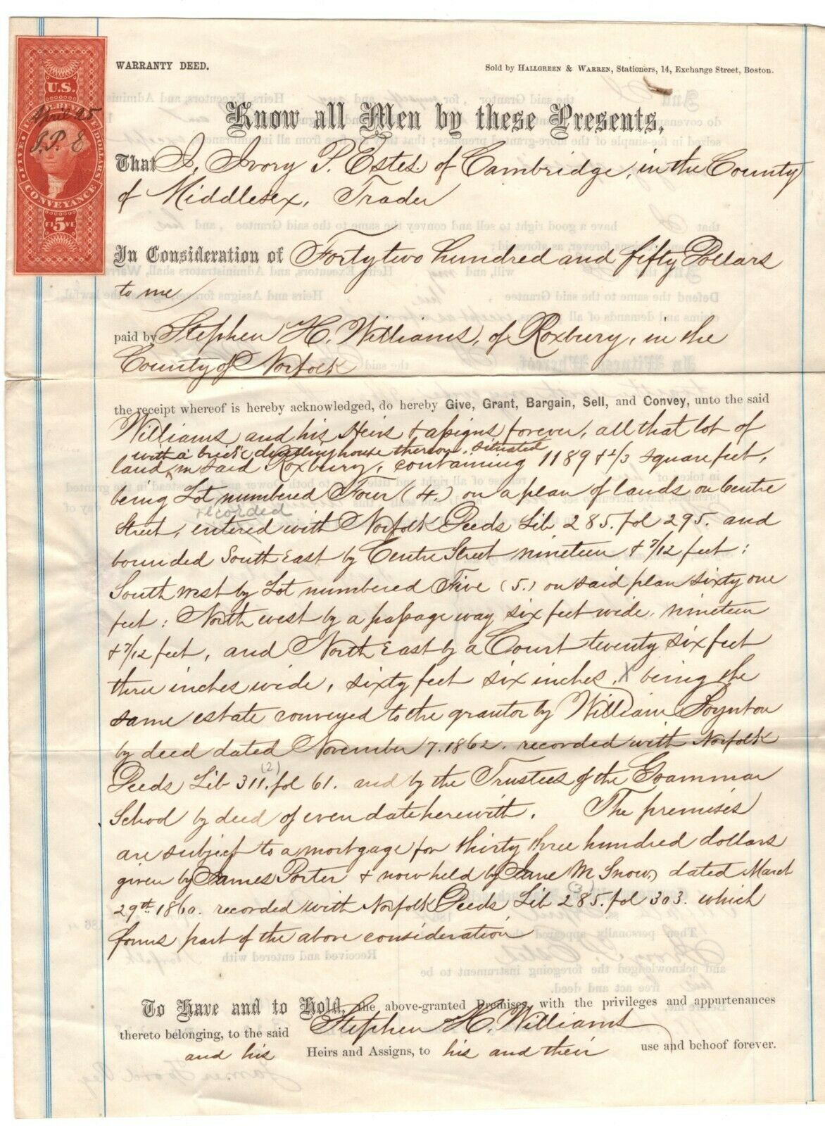 U.S. - R89a on Warranty Deed | United States, Revenues Stamp / HipStamp