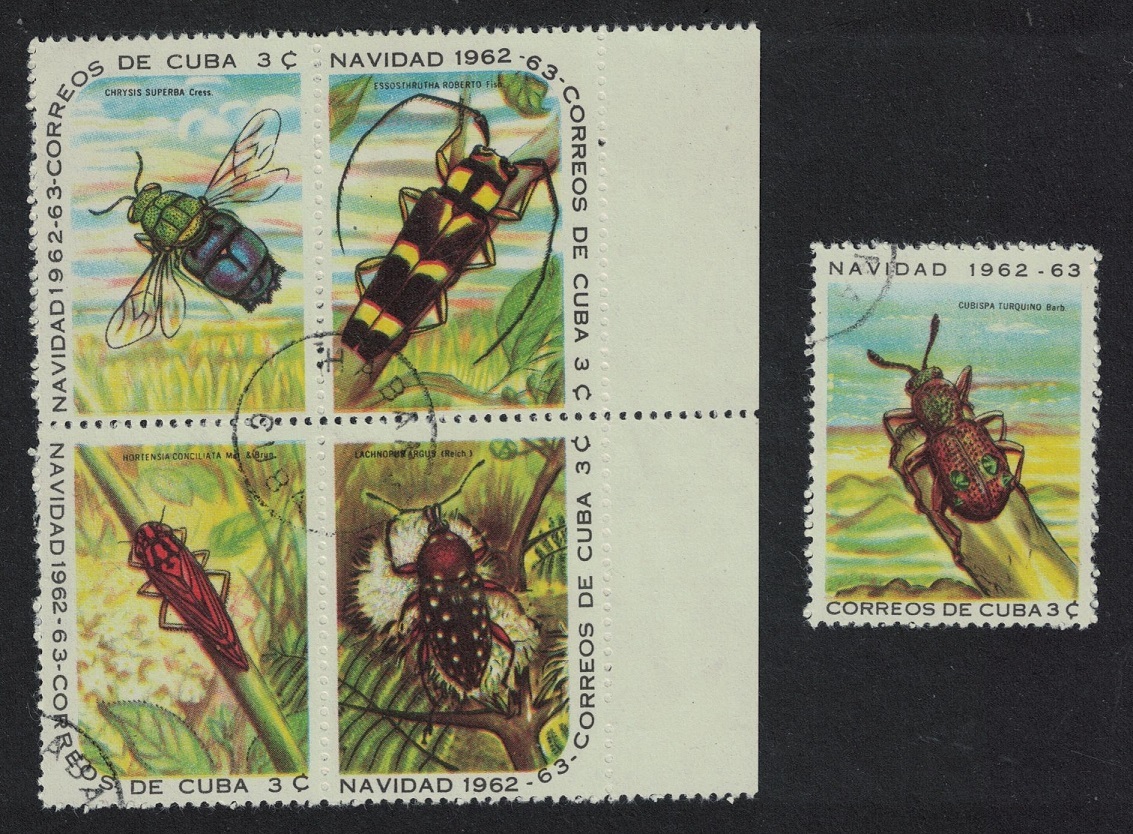 Caribic Insects Beetles 1v+Block of 4 1962 CTO SG#1053-1056ad MI#825 ...
