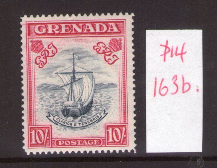 GRENADA 1943 printing 10/- Narrow frame Slate-blue and bright carmine p ...