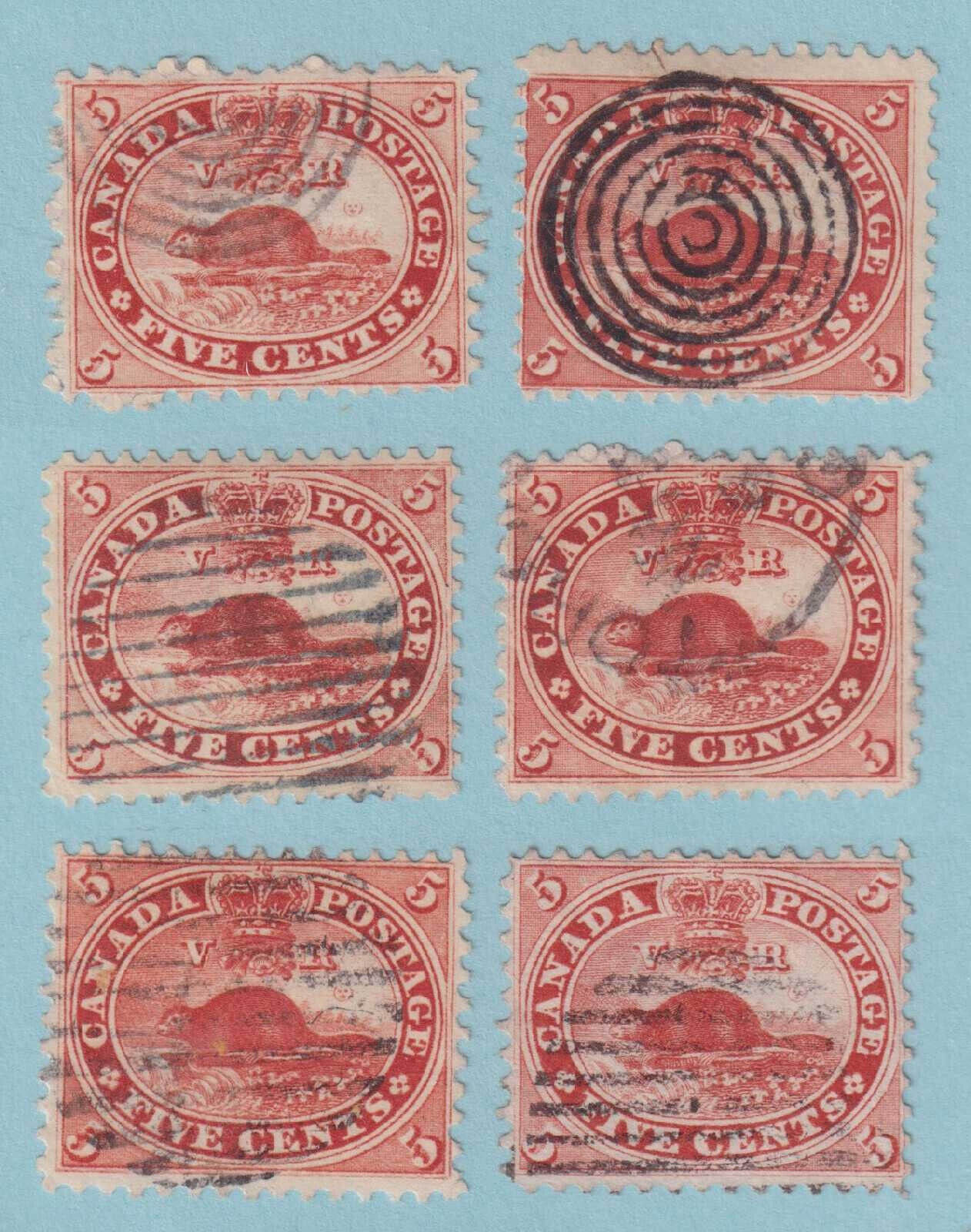 Canada 15 - Group of 6 Used 1859 Beaver Stamps - NO Faults Very Fine ...