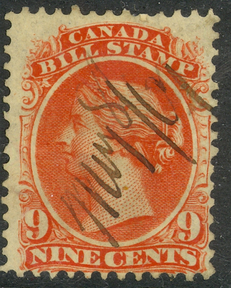 Canada 1865 QV 9c Red Bill Stamp Revenue VDM. Fb26 Used | Canada ...