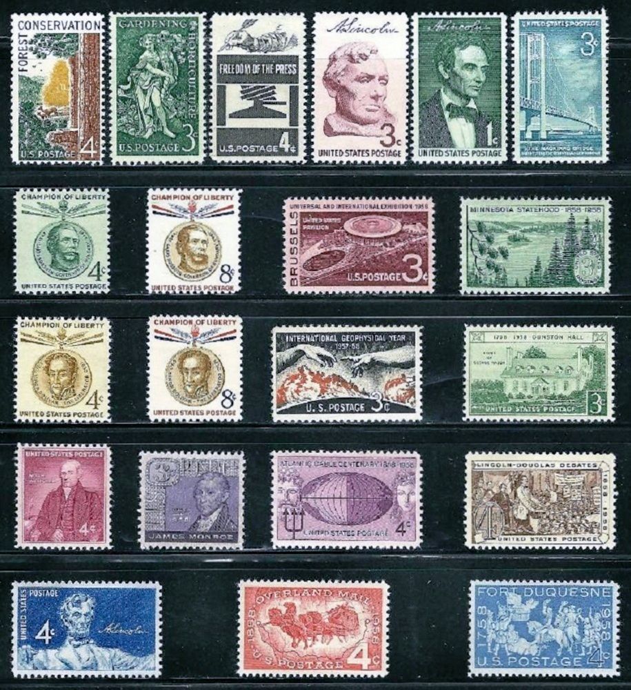 PCBstamps US 1958 Commemoratives Year Set (1100-1123) 21 var., MNH, (8 ...