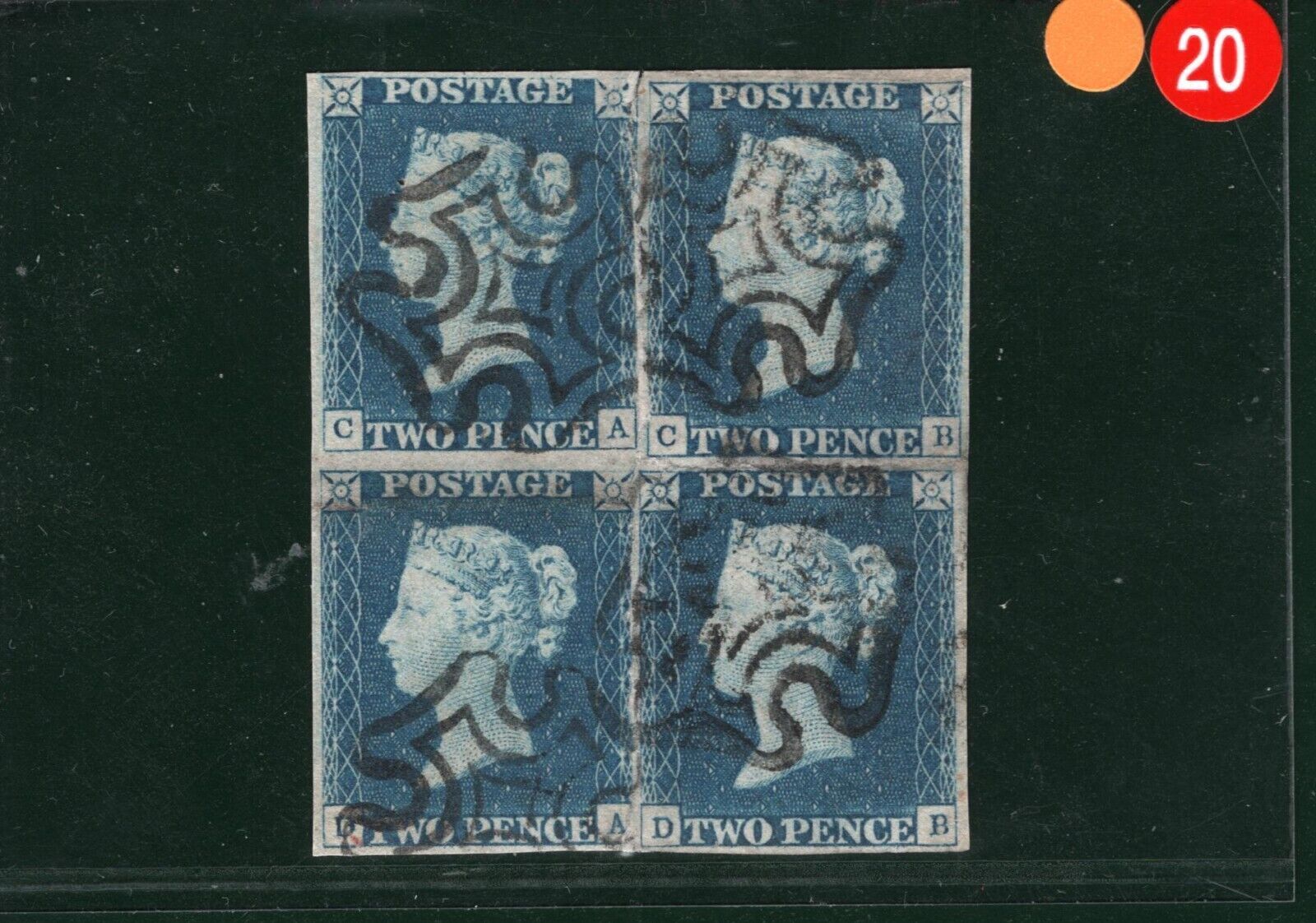 GB 1840 TWO Pence Blue QV SG.5 2d Plate 1 (Ca-Bd) Re-Joined Block (C£ ...