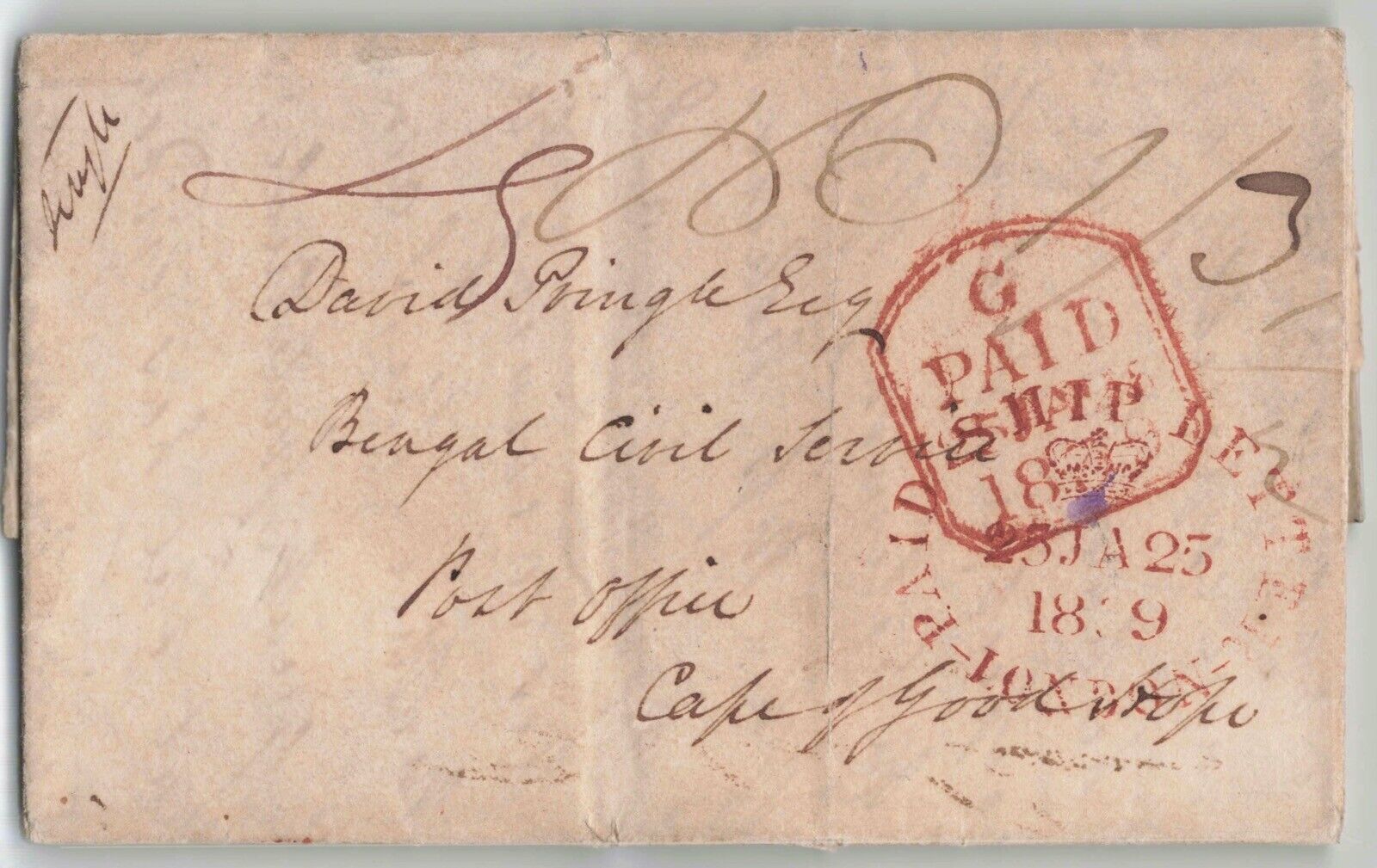 Great Britain 1839 SHIP LETTER LONDON SFL Mourning Letter to Cape of ...
