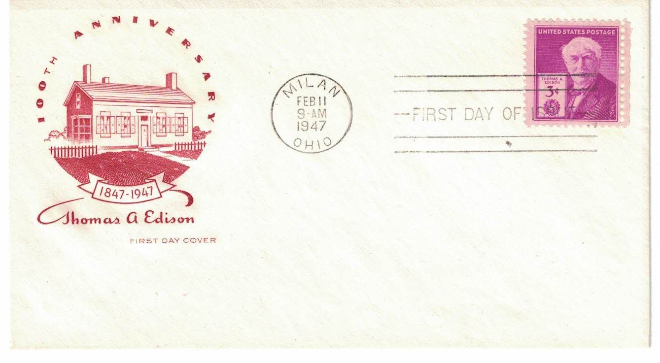 1947 FDC, #945, 3c Thomas A. Edison, House of Farnam - machine cancel ...