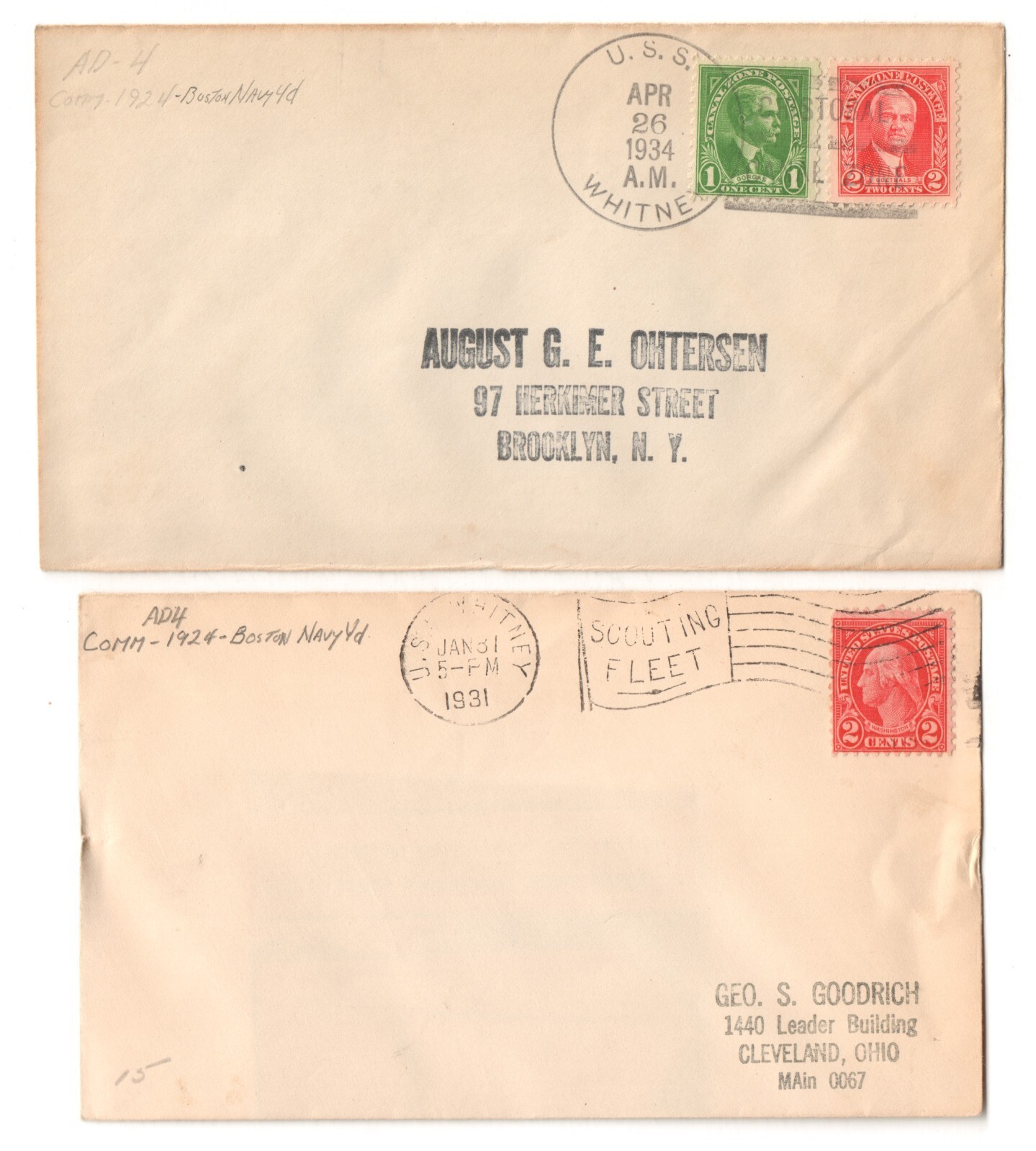 USS WHITNEY (AD-4) Destroyer Tender 1931 SCOUTING FLEET & CRISTOBAL ...