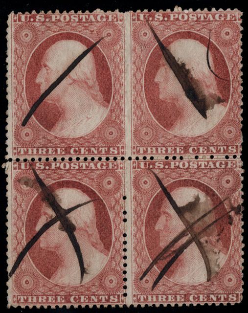 USA #25 F/VF, Used Block, w/CROWE (10/24) CERT, seldom seen well ...