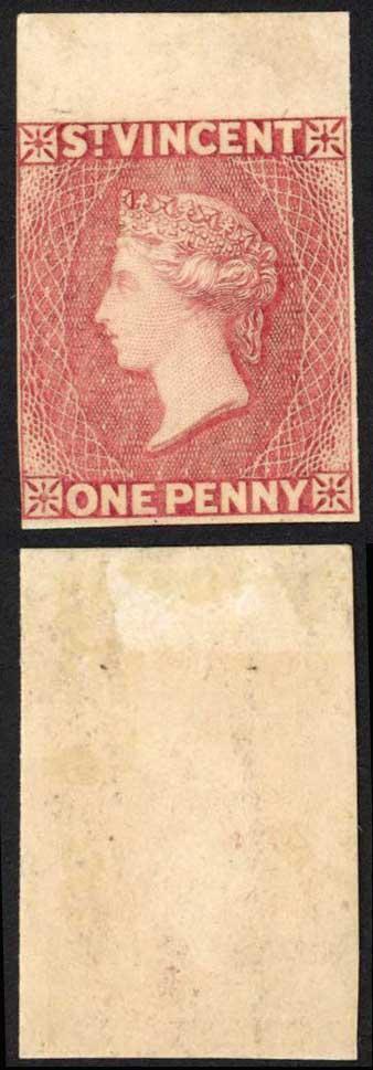 St Vincent SG1 1d Rose-red Imperf no gum | Caribbean - St. Vincent, Stamp / HipStamp