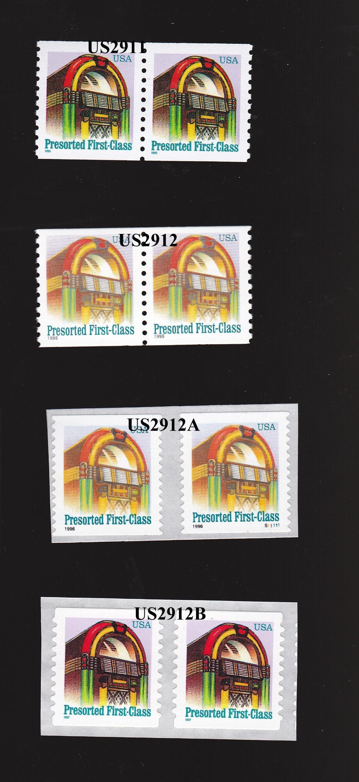 Triple (Single, Pair) 25c Juke Box US 2911, US 2912, US 2912A, US 2912B ...