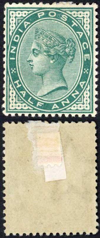 India SG84 1/2a Deep Blue Green Mint (hinge remainder) Cat 10 Pounds ...