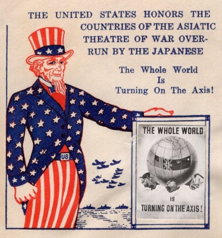 WWII Patriotic Hitler Tojo Mussolini Squashed by Globe Uncle Sam Santa ...