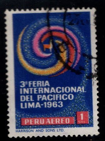 Peru Scott C194 Used Airmail stamp, Train with Flags | Central & South ...