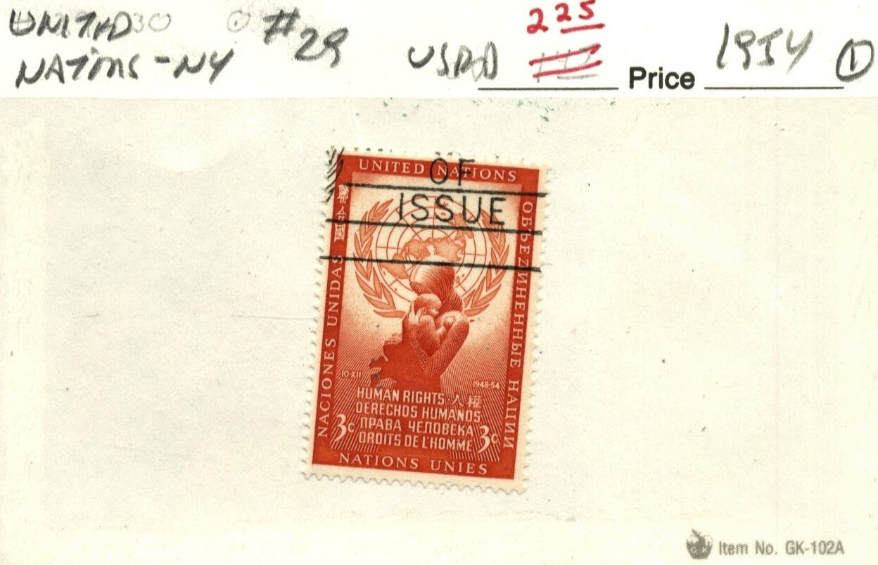 United Nations, - SC #29 - USED ON 102 CARD - 1954 - Item UNNY118 ...