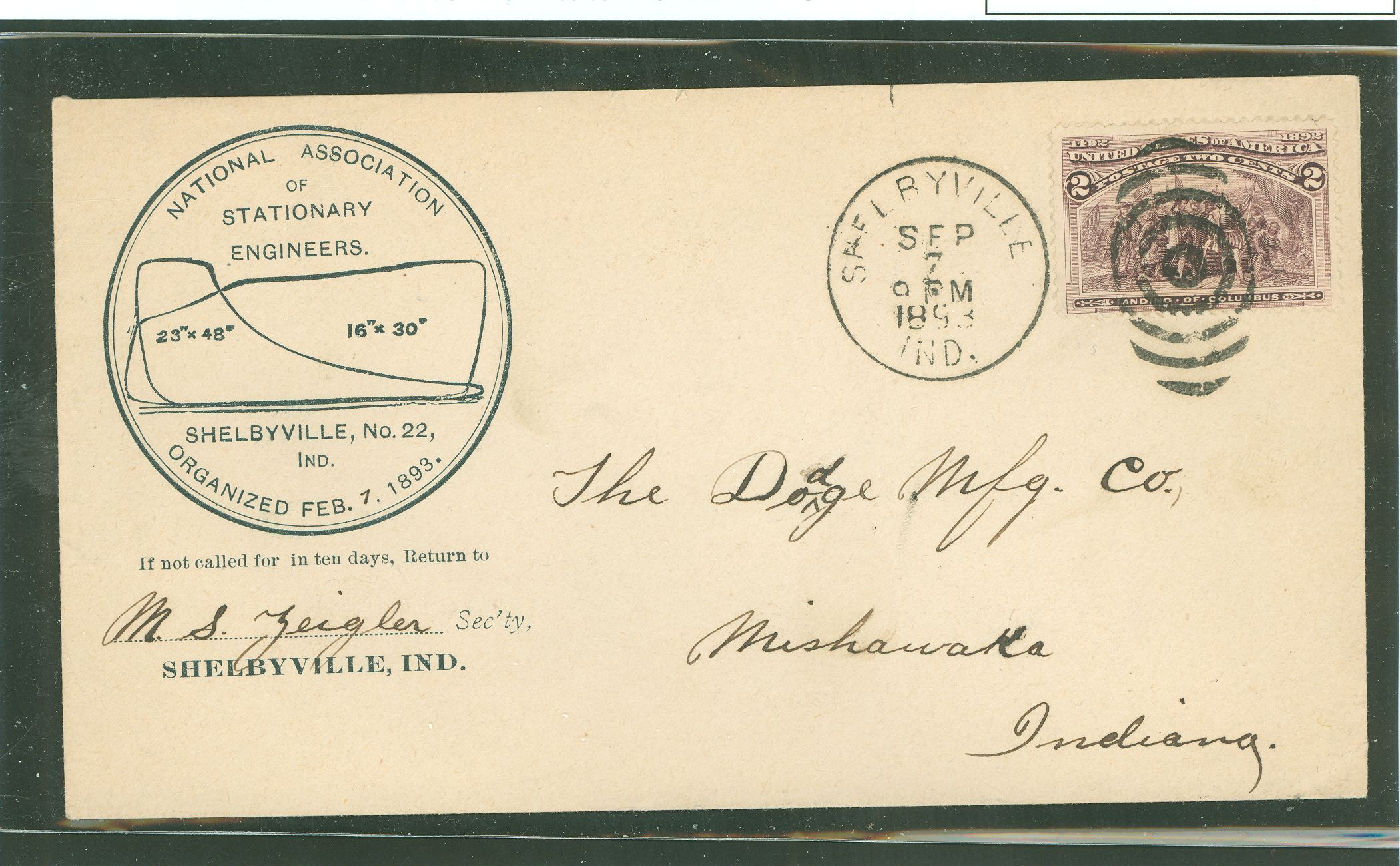 US 231 1893 2c Columbus Commemorative Franked this cover with an ...