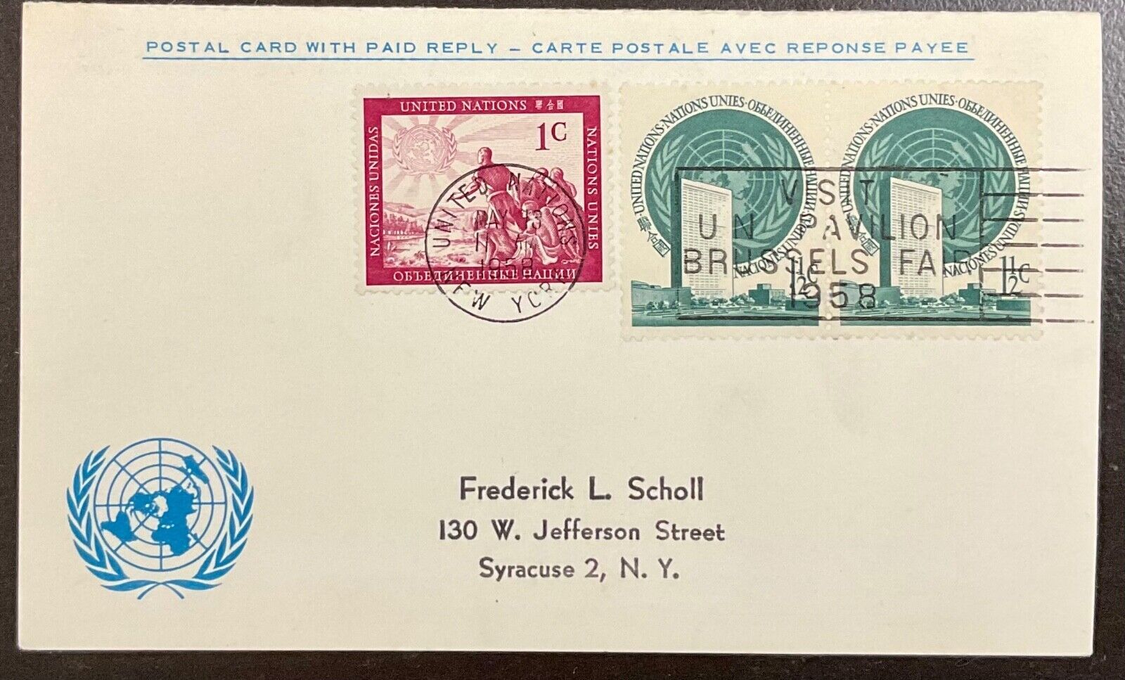 UN Postal Reply Card from UN New York 1958 Very Scarce | United States ...
