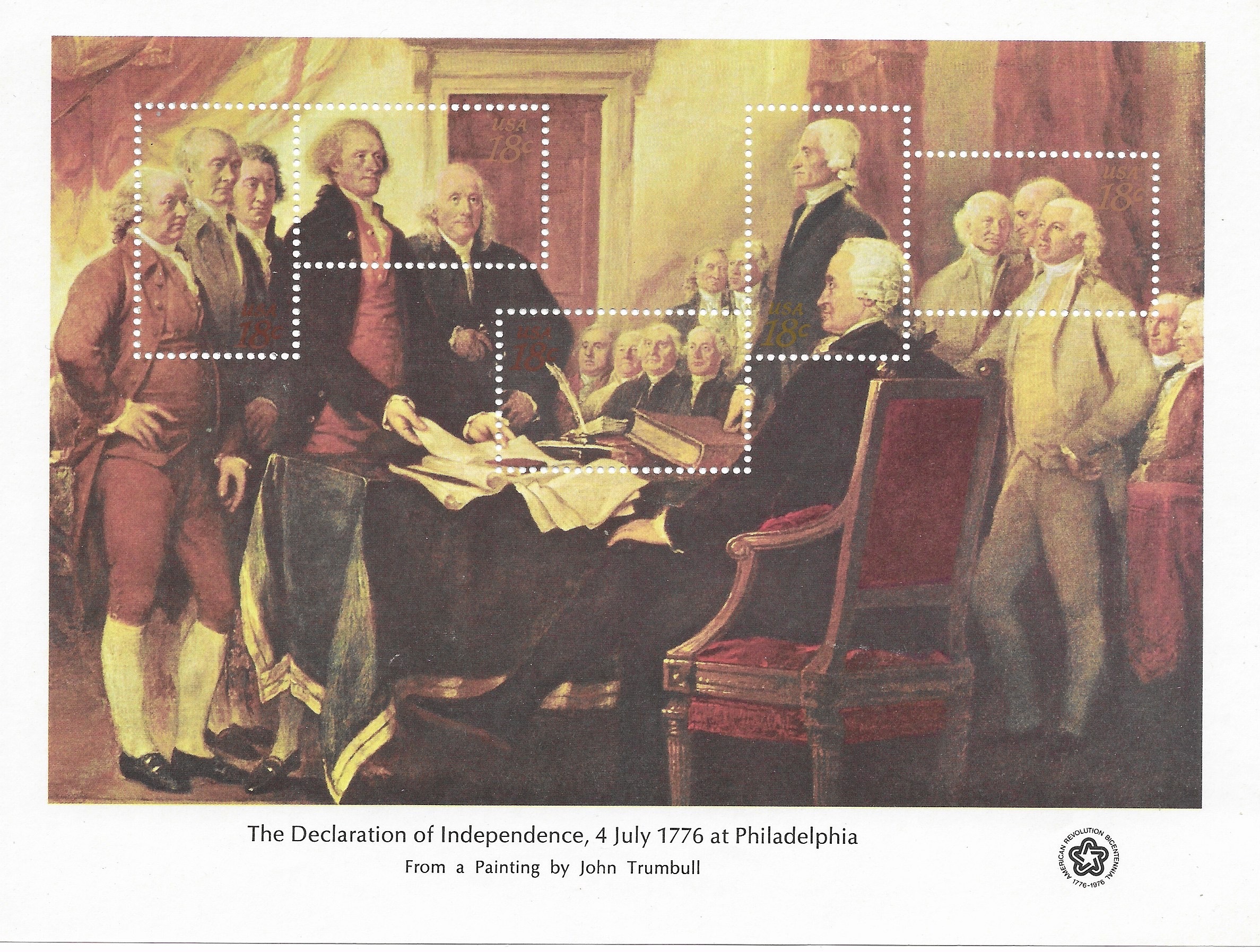 US #1687 complete sheet of 5 - Declaration of Independence 4 July 1776 ...