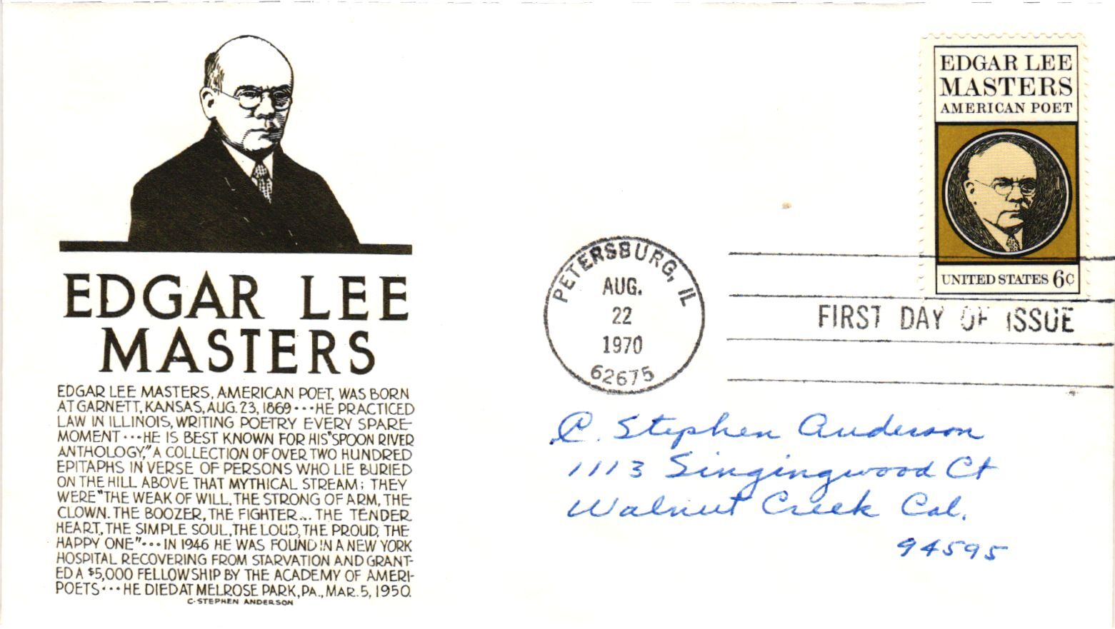 #1405 Edgar Lee Masters – Anderson Cachet Addressed to Anderson SCand ...