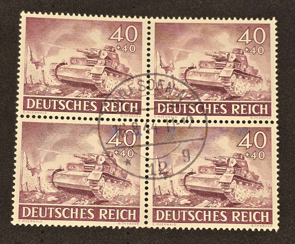 Nazi Germany DRESDEN Third Reich NSDAP PANZER TANK Stamp Block x 4 WW2 ...