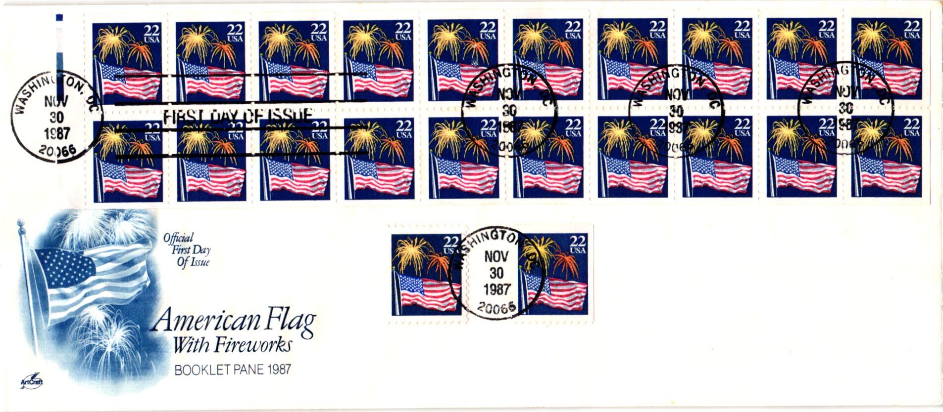 #2276a Flag and Fireworks Booklet Pane 20 – Artcraft Cachet SCBL ...