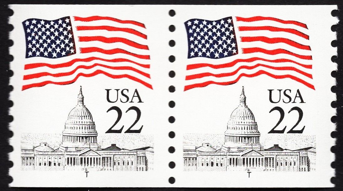 US 2115c/e MNH VF 22 Cent Flag Over Capitol Pair "T" Inscibed Tagging ...