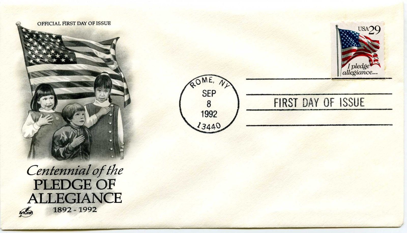 2593 29c (black) Pledge of Allegiance Artcraft, FDC / HipStamp