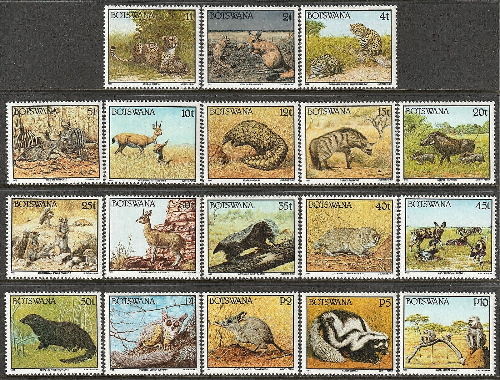 EDSROOM-12994 Botswana 518-535 MNH 1992 Complete Wild Animals CV$49.10 ...