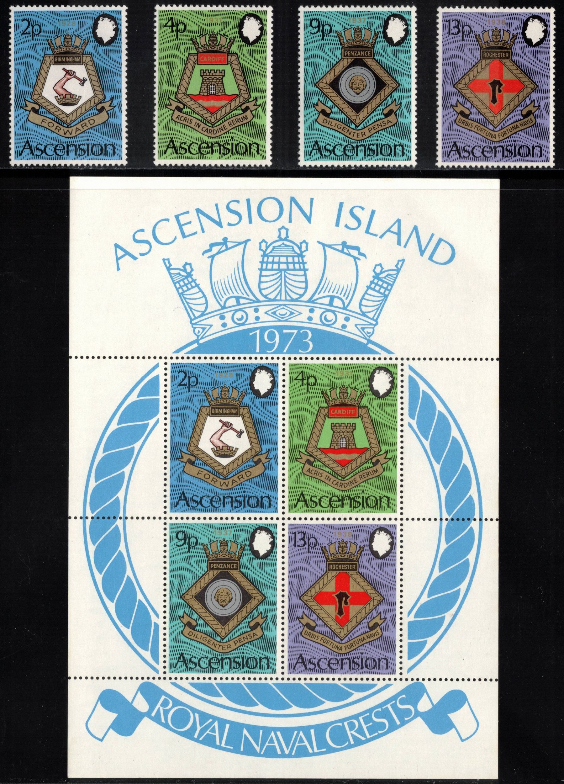 ASCENSION 1973 Naval Crests; Scott 166-69, 169a, SG 166-70; MNH | Worldwide - South Atlantic ...