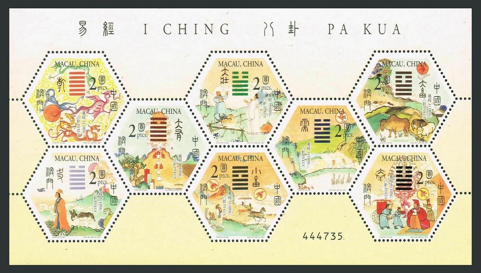 Macao 1080 ah sheet,1081.MNH. I Ching,2001.Animals.Horses,birds,turtle ...