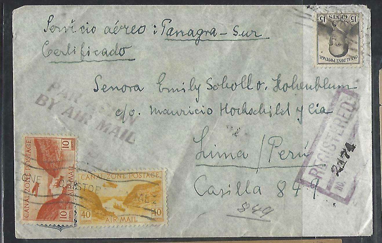 Canal Zone Cover (P2709B) 1935 REG a/M Cover 15c+10c+40c to Lima , Peru ...