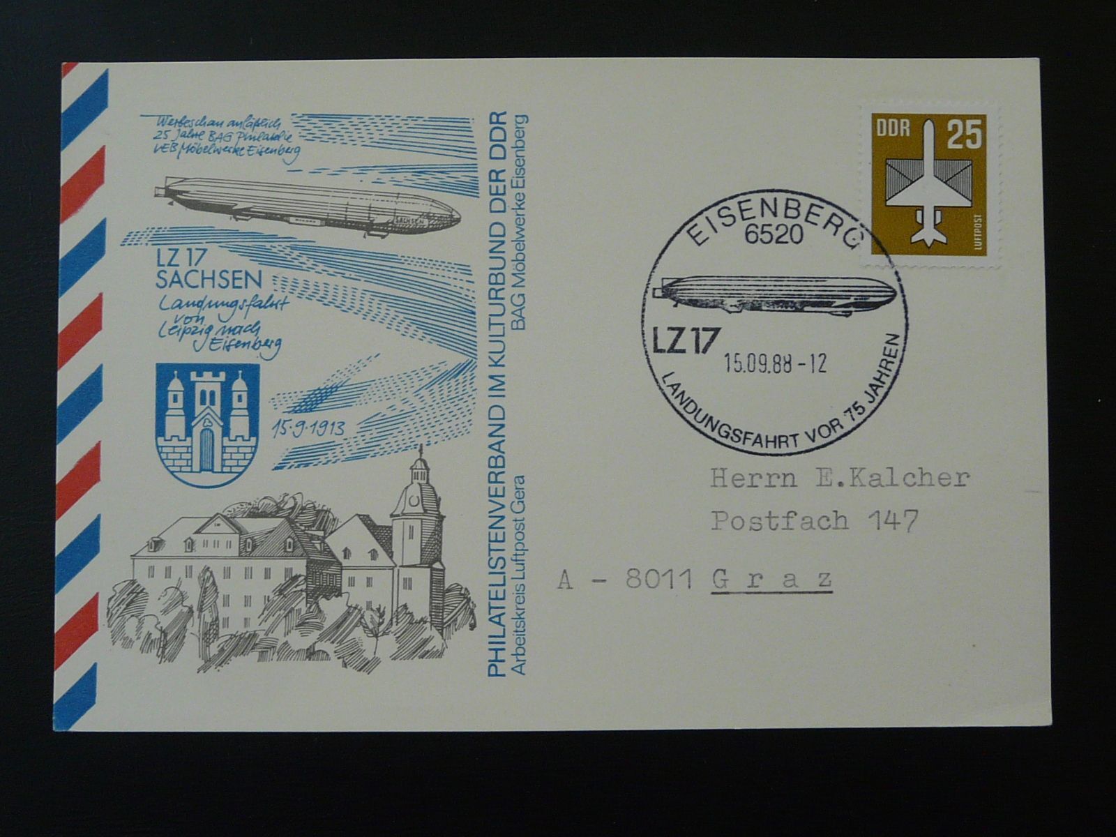 history of aviation Zeppelin commemorative postcard DDR 1988 | Europe ...