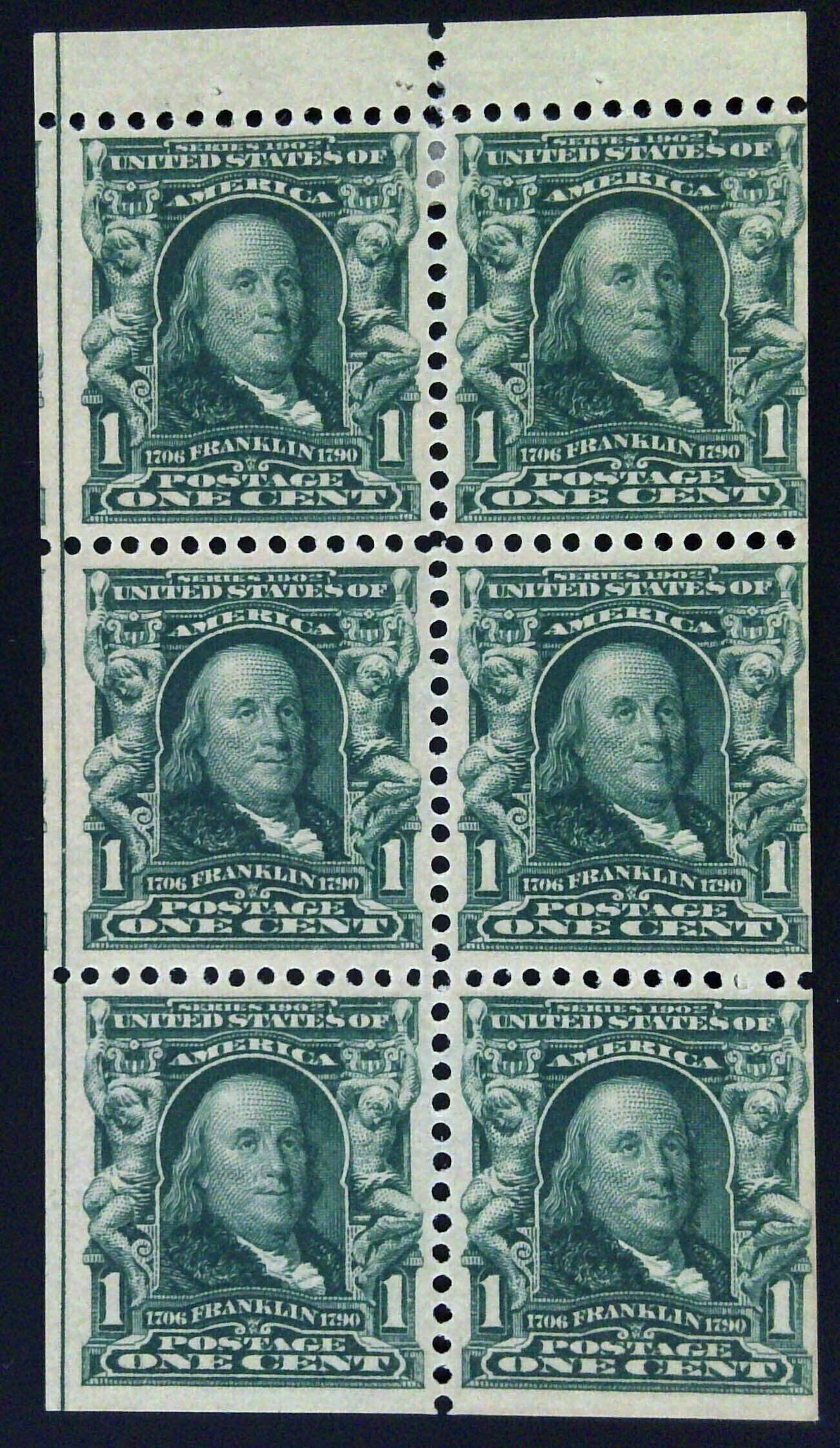 Scott#300b - 1c Blue Green - Franklin - Booklet Pane of 6 - OG HR ...