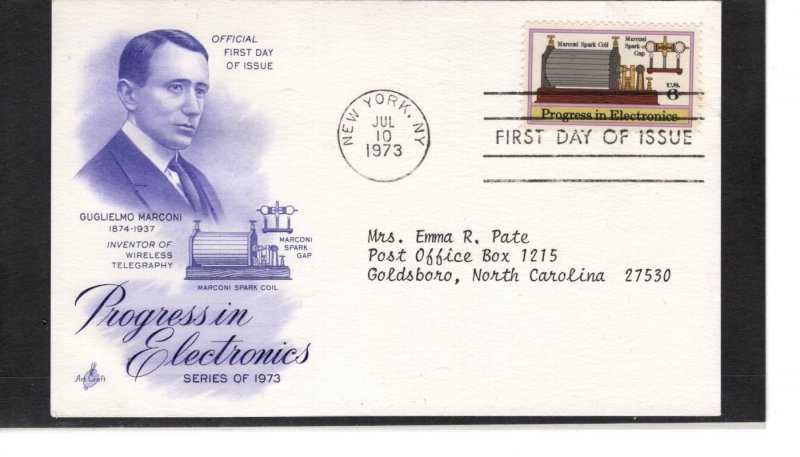 US FDC 1500 Postcard,Inventor-Wireless Telegraphy, Electronics cachet ...