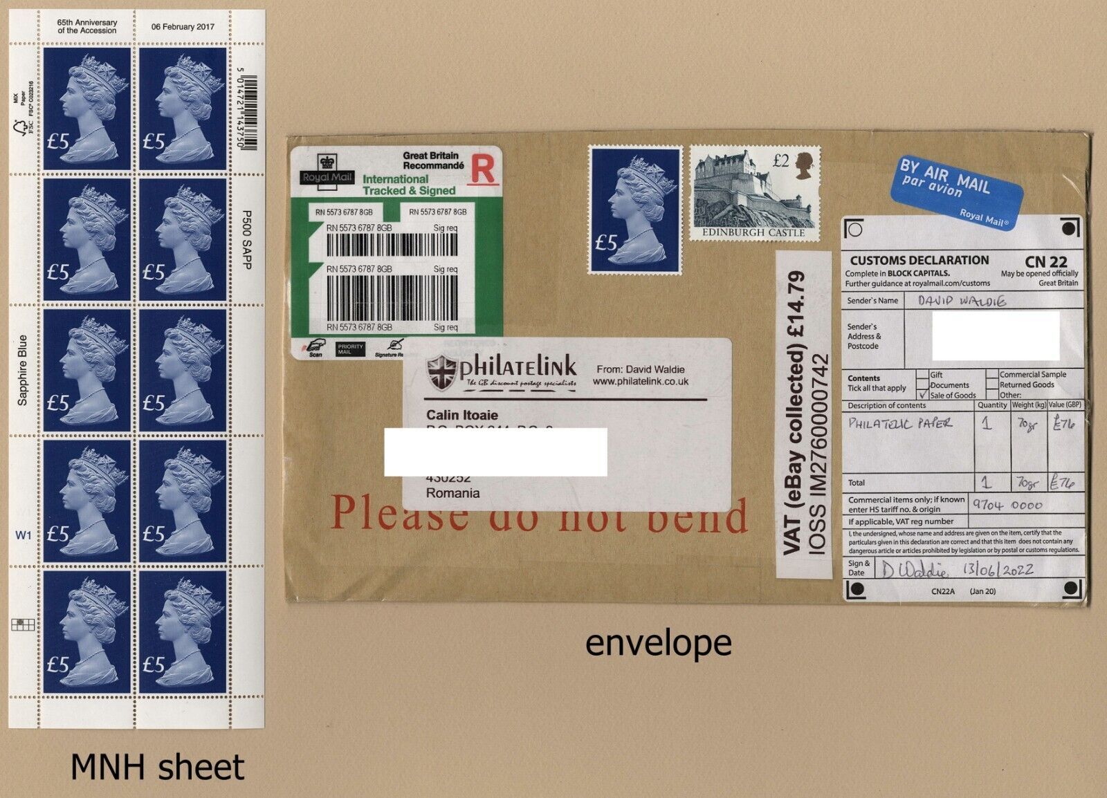 GB Qeii MNH + Envelope £5 Machin 65th Anniversary of Accession SG U3920 ...