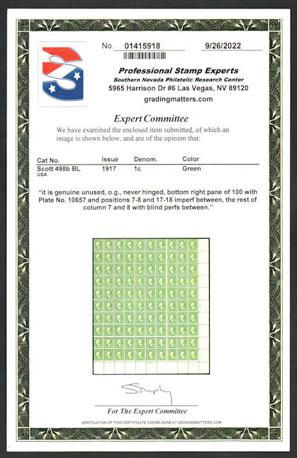 498 Superb Jumbo OG NH, W/PSE (09/22) Cert (C..More.. Gg4225 | United ...