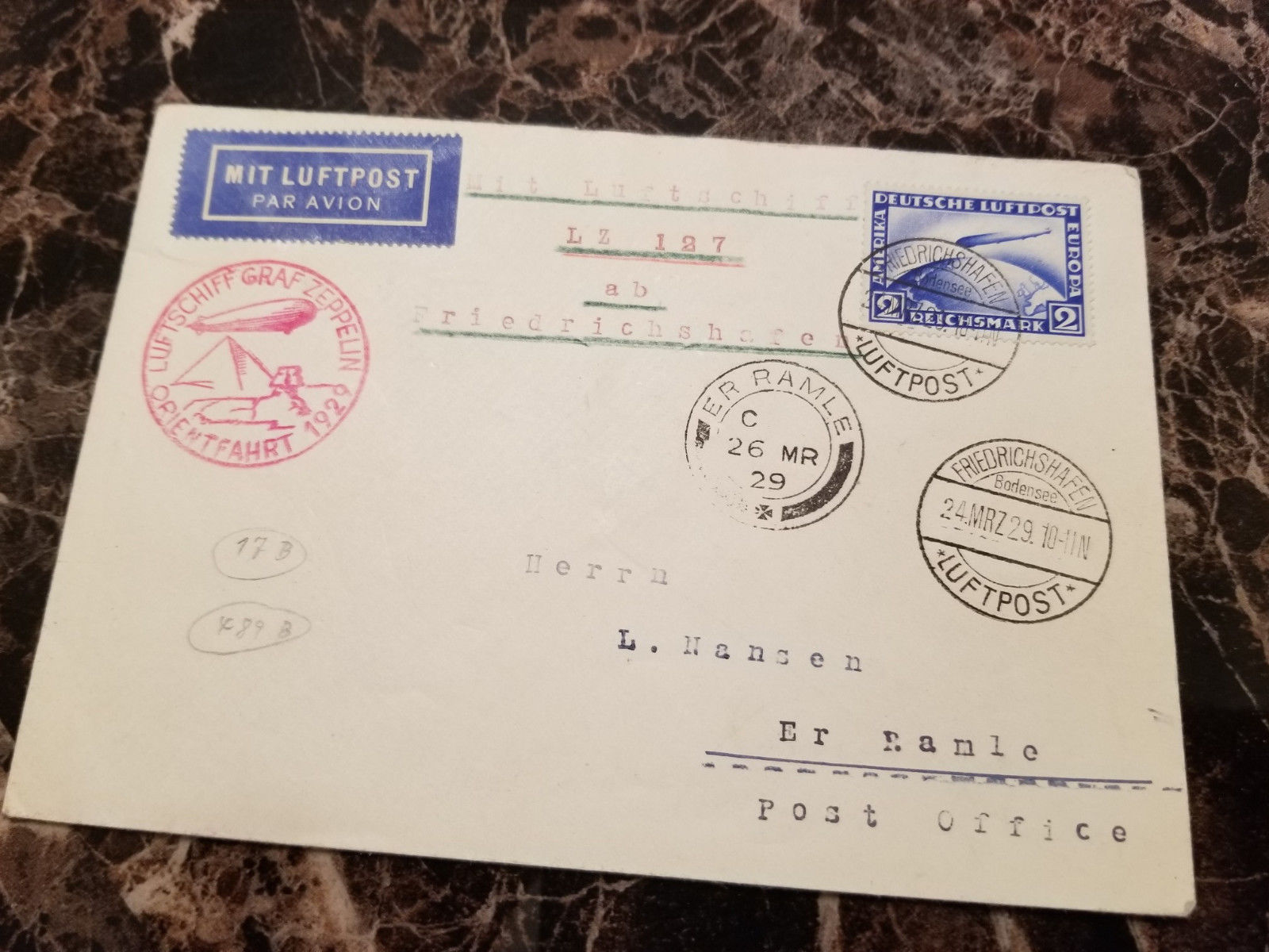 1929 Germany Graf Zeppelin LZ 127 Cover to USA First Flight # C 37 to ...